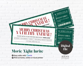 INSTANT DOWNLOAD | Movie Ticket | Christmas Movie Night Template to ...