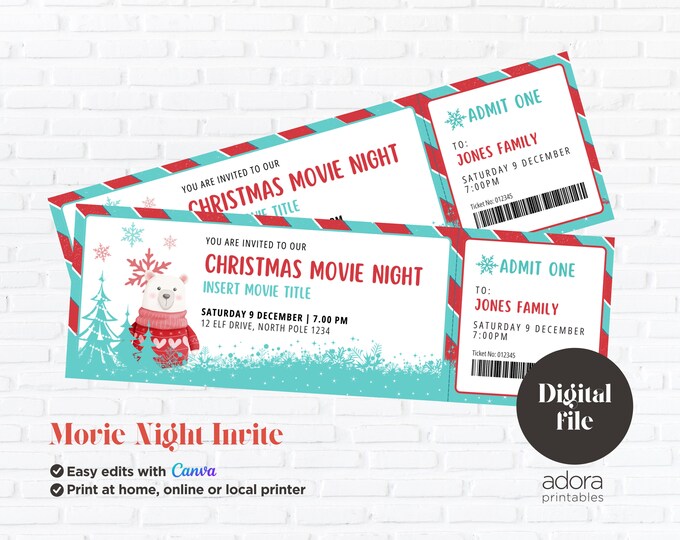 Elf Christmas Movie Ticket Invitation Editable Template, Xmas Holiday ...
