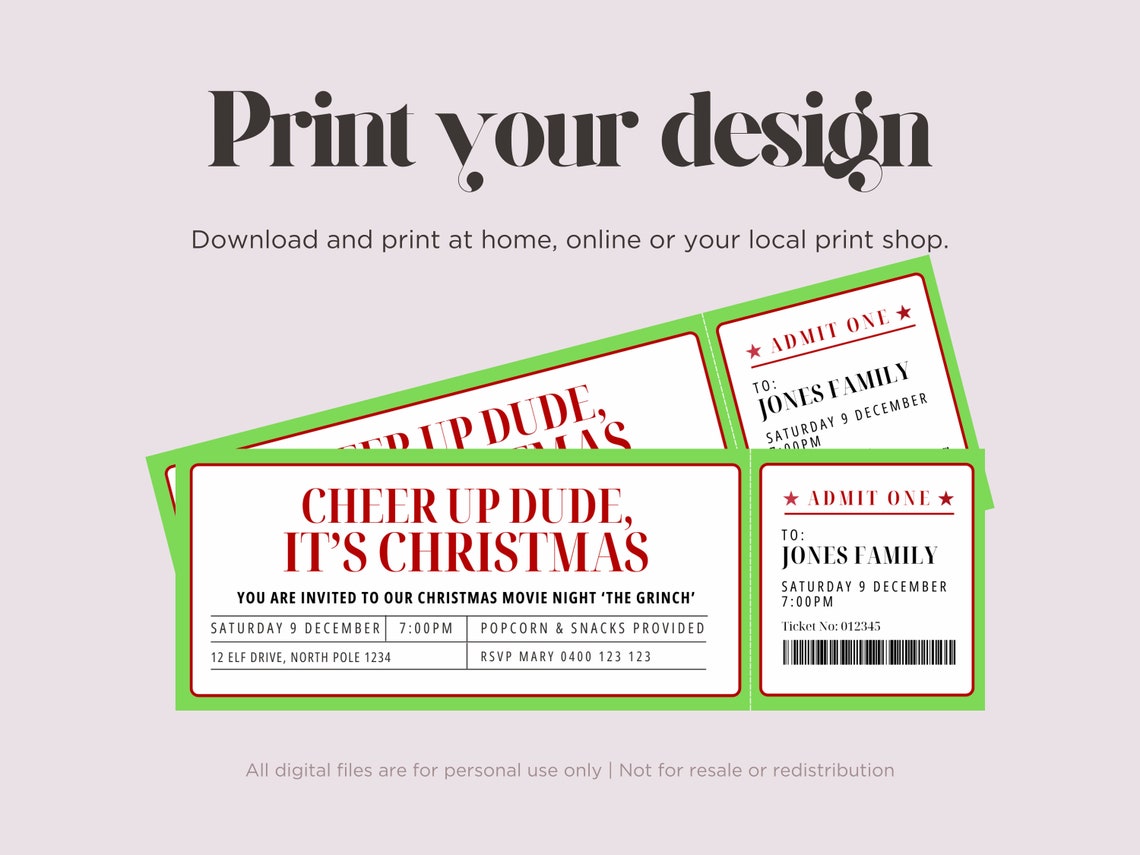 INSTANT DOWNLOAD | Movie Ticket | Christmas Movie Night Template to ...
