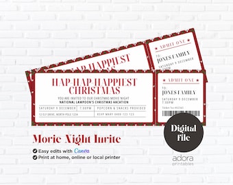 INSTANT DOWNLOAD | Movie Ticket | Christmas Movie Night Template to ...