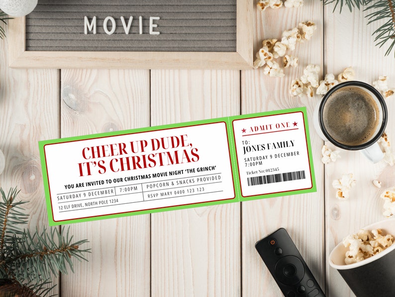 INSTANT DOWNLOAD | Movie Ticket | Christmas Movie Night Template to ...