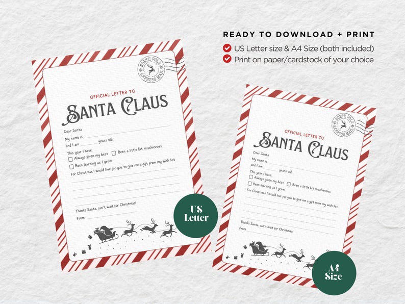 PRINTABLE Letter to Santa | Digital, Easy to Print | Instant Download ...