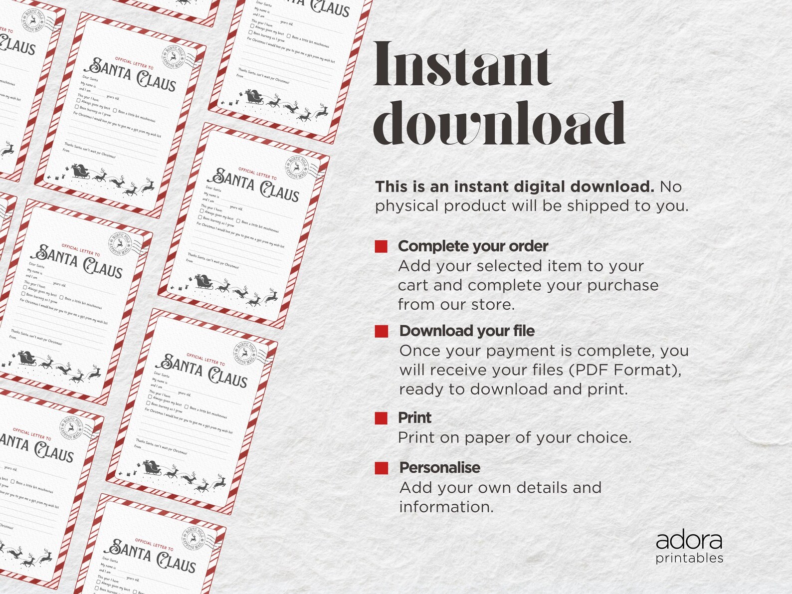 PRINTABLE Letter to Santa | Digital, Easy to Print | Instant Download ...