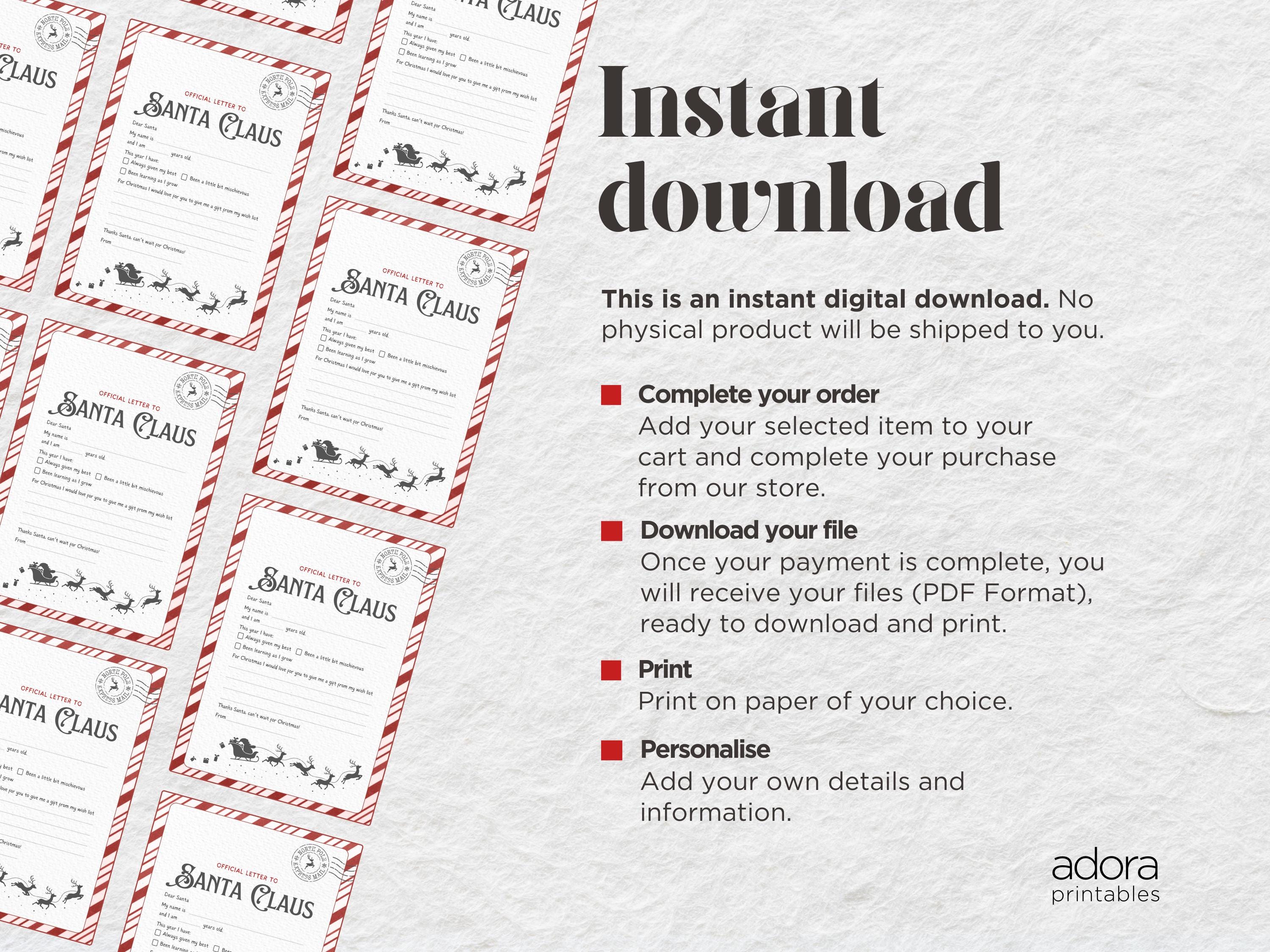 PRINTABLE Letter to Santa | Digital, Easy to Print | Instant Download ...