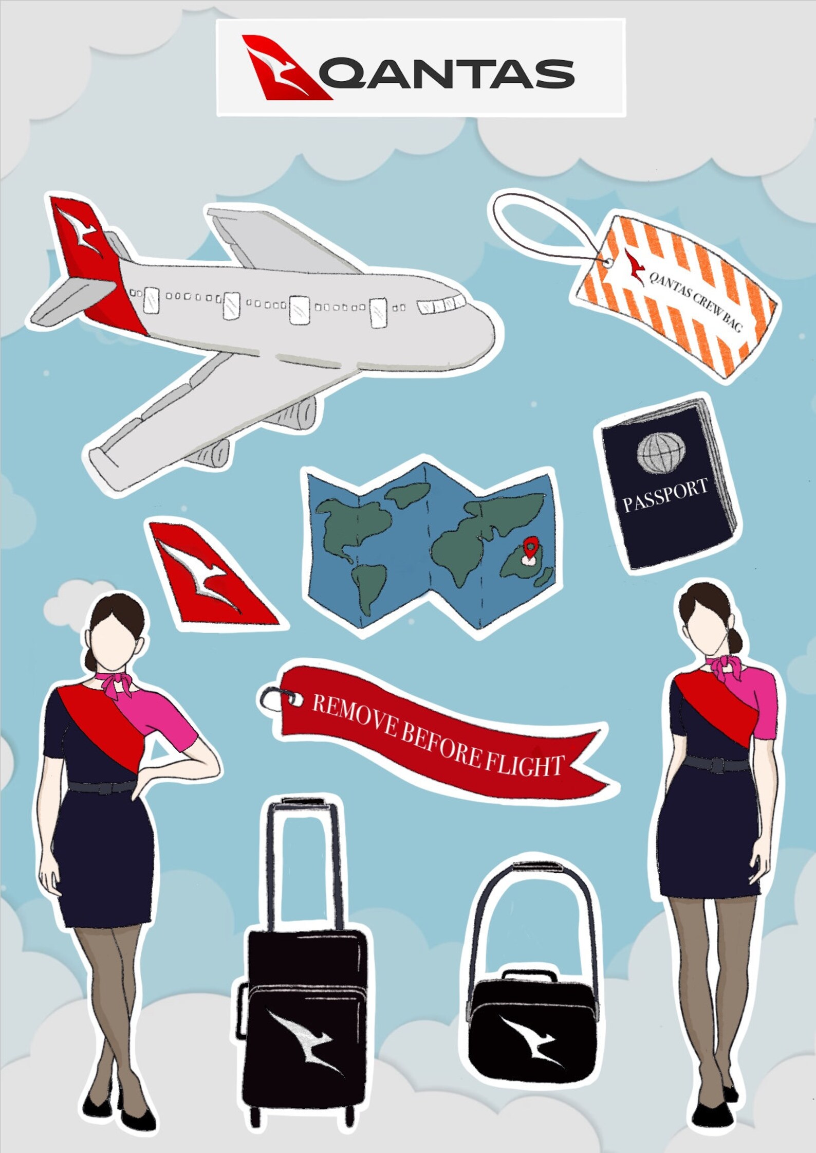 QANTAS Flight Attendant Stickers - Etsy