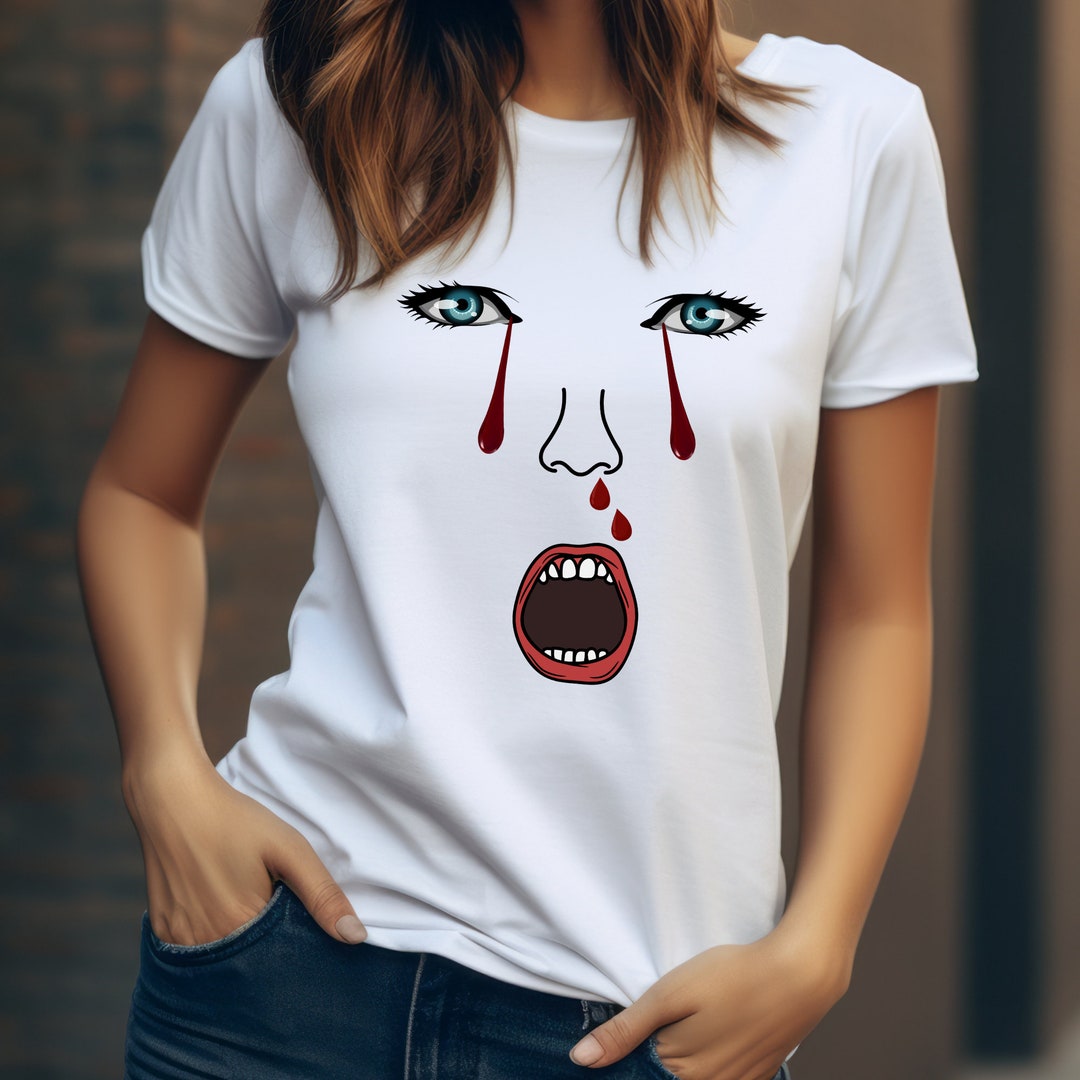 Gothic Scream: Piercing Eyes and Bloody Tears T-shirt, Horror Lovers ...