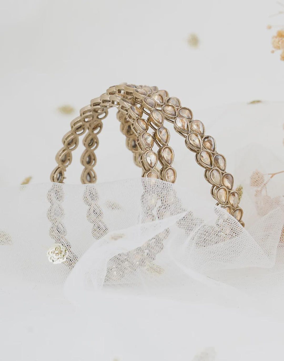 Elegant Golden Tear-drop Stone Stacked Bangles for Bridal Party Wear by ...
