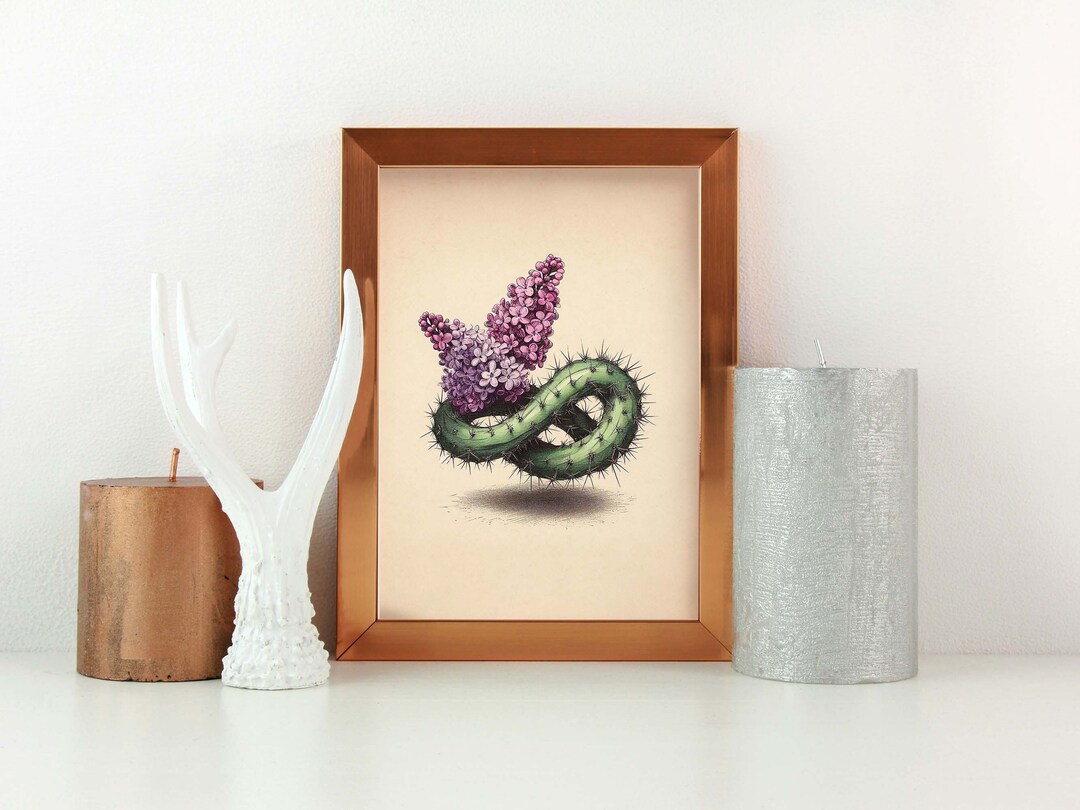 Vintage Cactus Drawing, Modern Botany Art, Bizarre Shape Cactus, Lilac ...