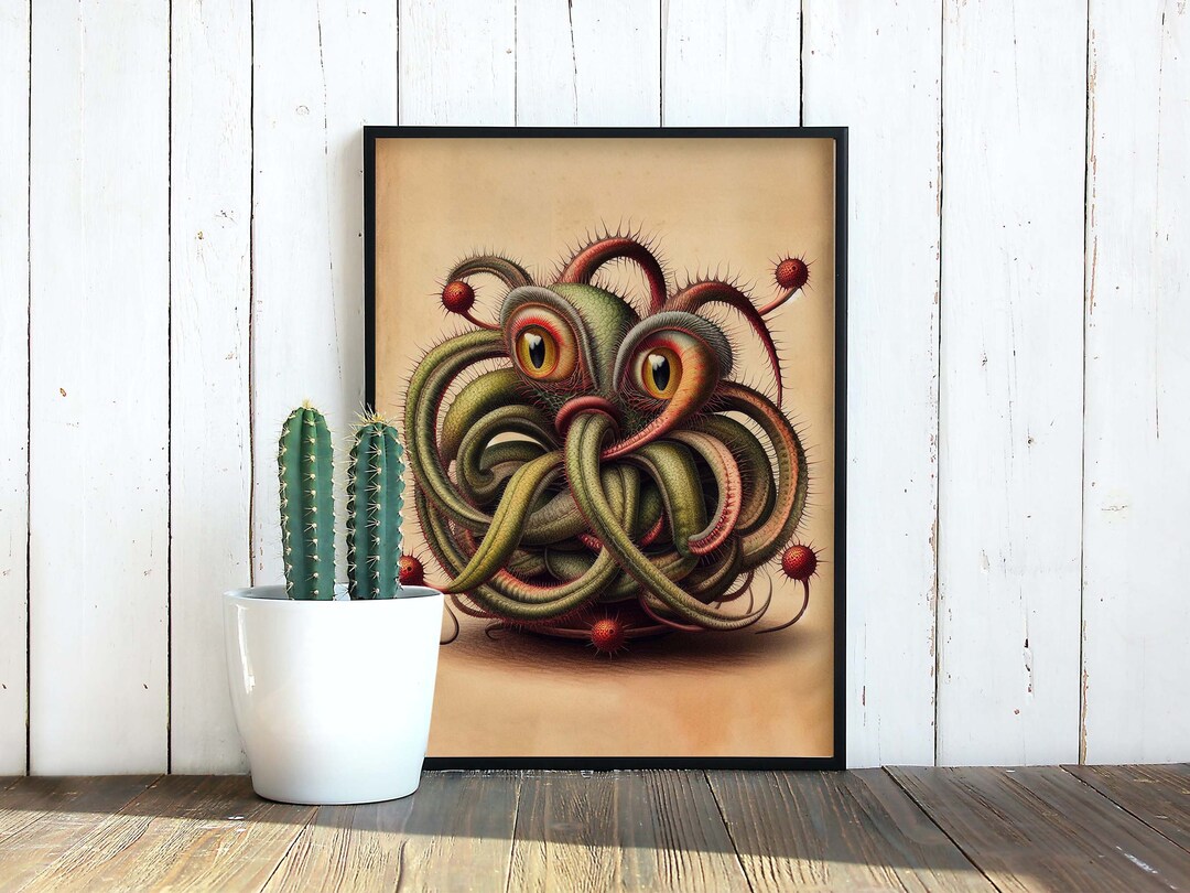 Bizarre Cactus Creature Art, Fantasy Plant, Modern Botanical Art ,cute ...