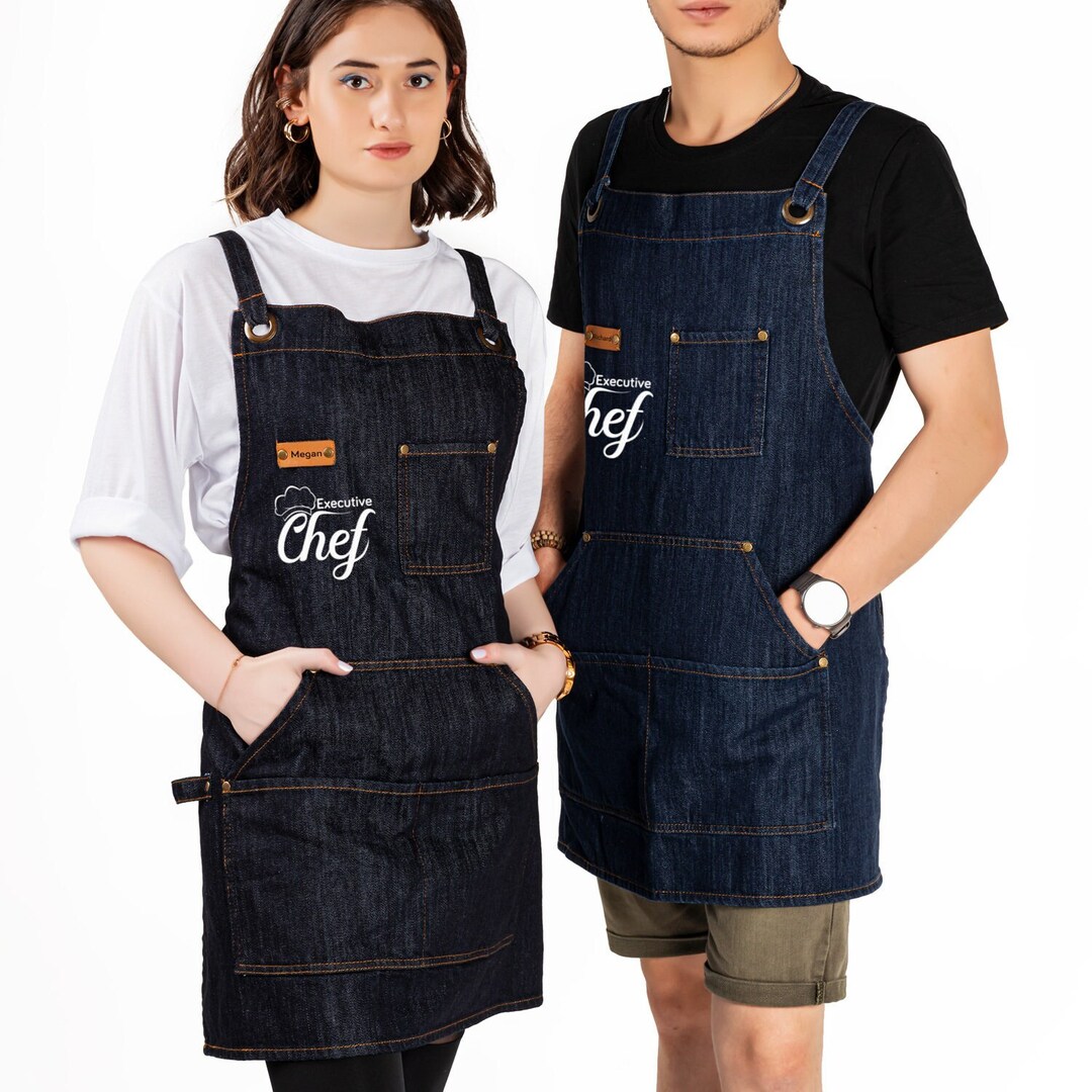 2 Pcs Custom Chef Apron Set, Personalized Apron Set, Gifts, Denim Cross ...