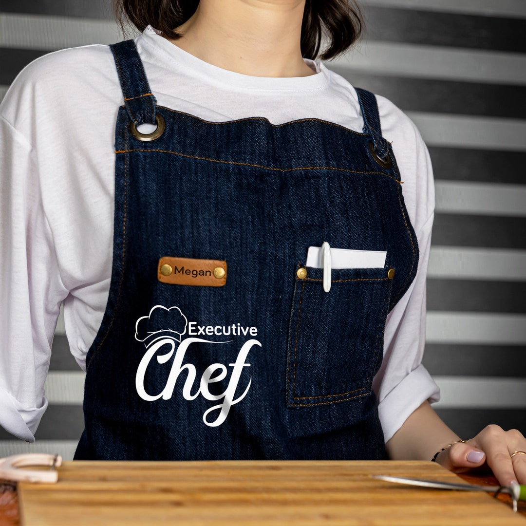 Personalized Unisex Denim Apron With Pockets. Blue Denim Kitchen Apron ...
