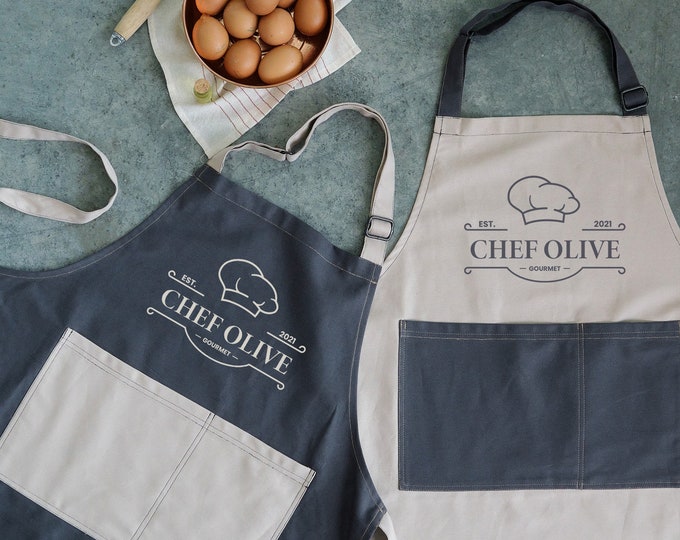 Chef Design Kitchen Apron, Personalized Cooking Gift for Dad, Custom ...