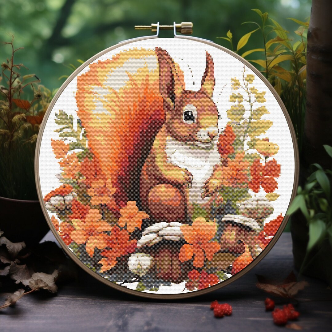 Squirrel Cross Stitch Pattern PDF , Cute Squirrel Embroidery Hoop ...