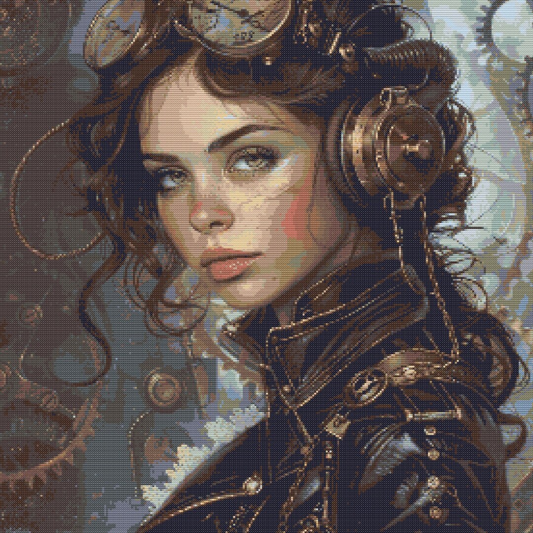 Steampunk Cross Stitch Pattern Woman Hand Embroidery Full Coverage ...