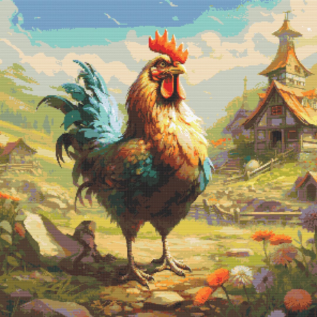 Rooster Cross Stitch Pattern PDF Hand Embroidery Art Large Scheme Cross ...