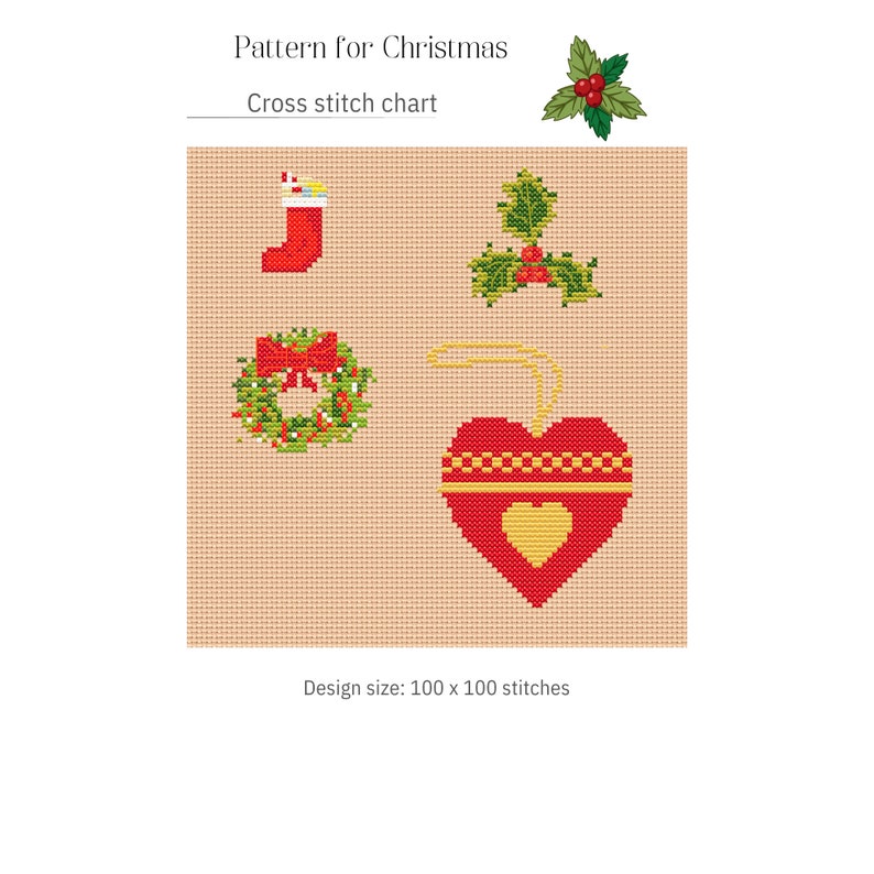 Christmas Wreath Cross Stitch Pattern PDF Classic Color Full Coverage ...