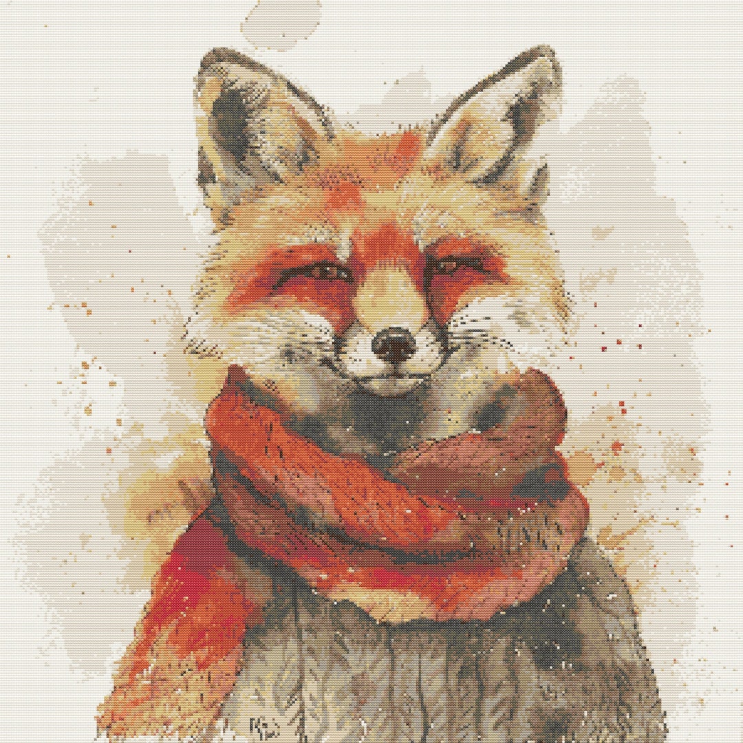Fox in Scarf Cross Stitch Pattern: Full Coverage Embroidery ...
