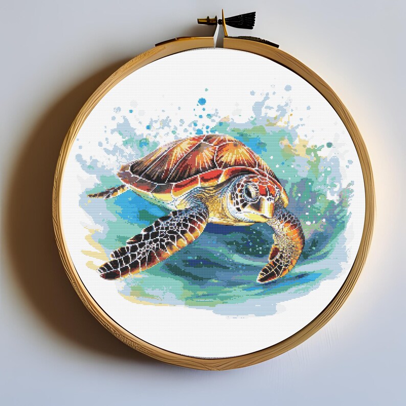 Turtle Cross Stitch Pattern PDF Full Coverage Embroidery Design Easy ...