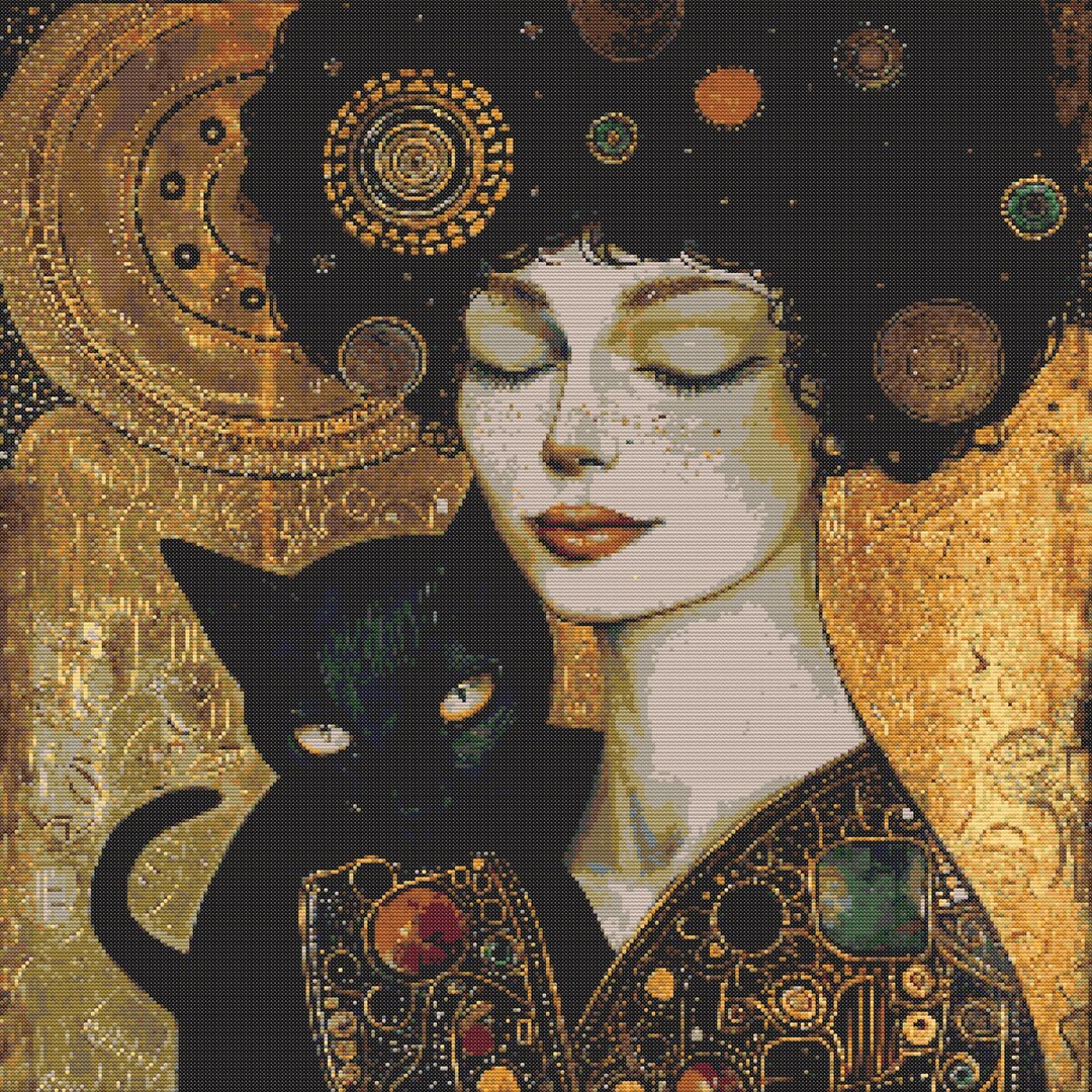 Klimt-inspired Cat Cross Stitch Pattern: Retro Embroidery Design ...