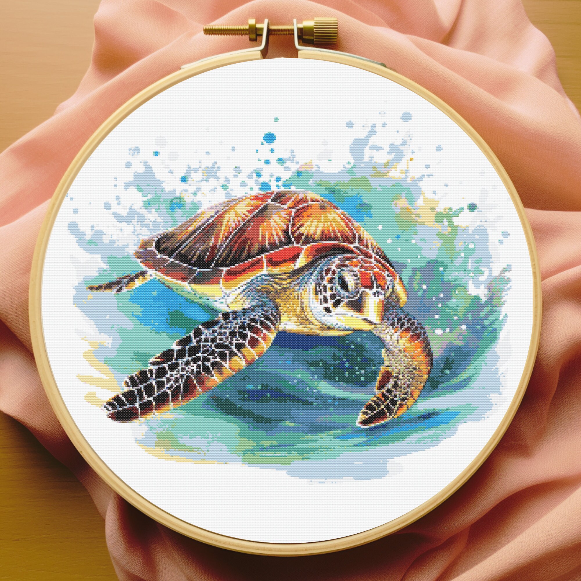 Turtle Cross Stitch Pattern PDF Full Coverage Embroidery Design Easy ...