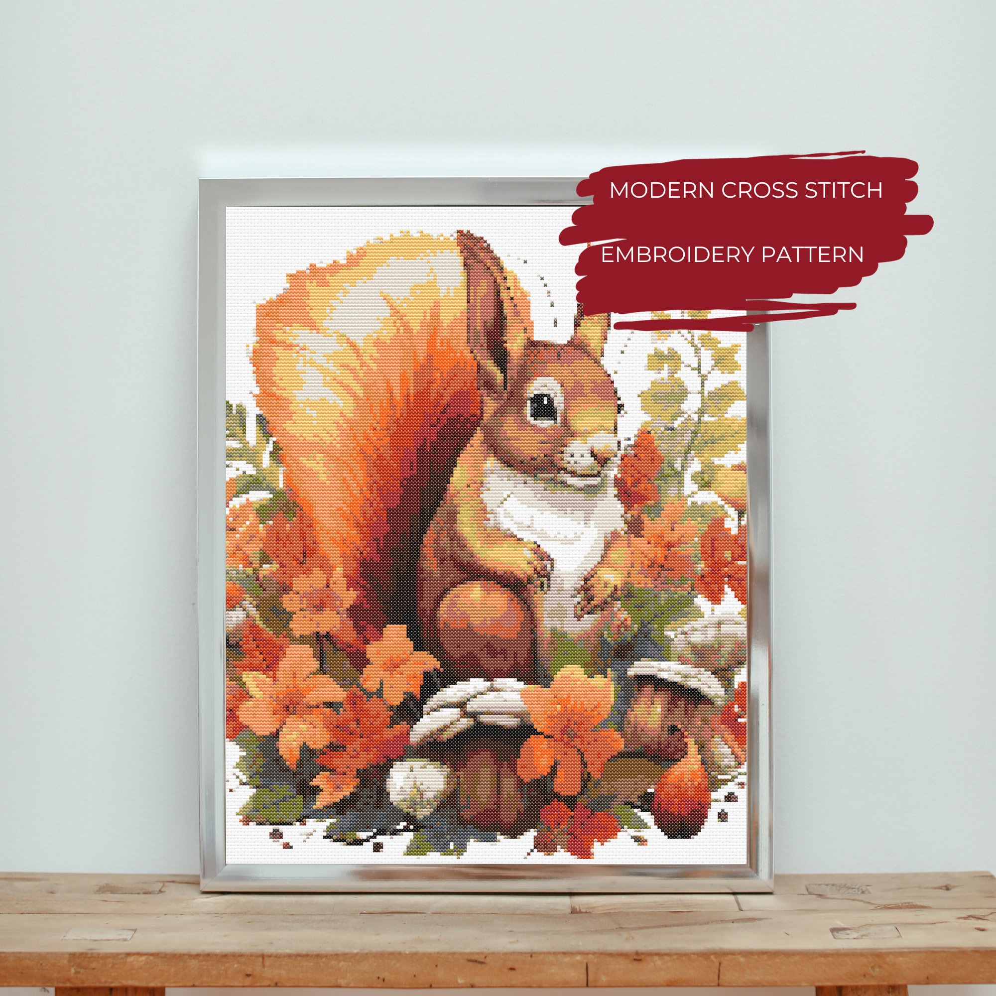Squirrel Cross Stitch Pattern PDF , Cute Squirrel Embroidery Hoop ...