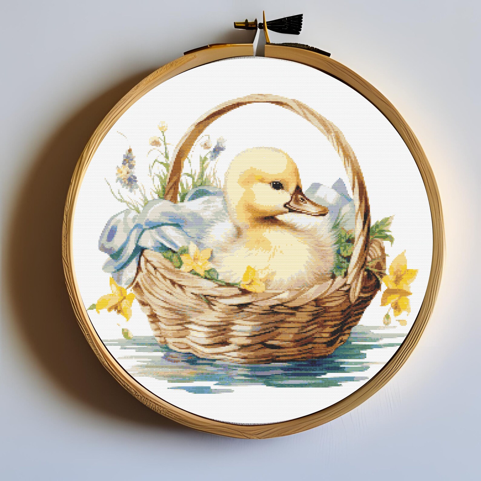 Duck Cross Stitch Pattern Digital Duck in Basket Whit Bow Embroidery ...