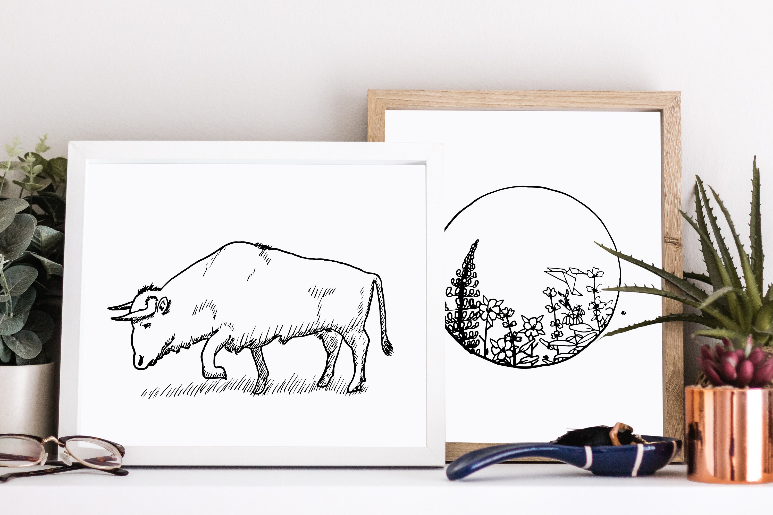 Simple Ox Drawing With Shading Digital Print Wall Art Gift - Etsy