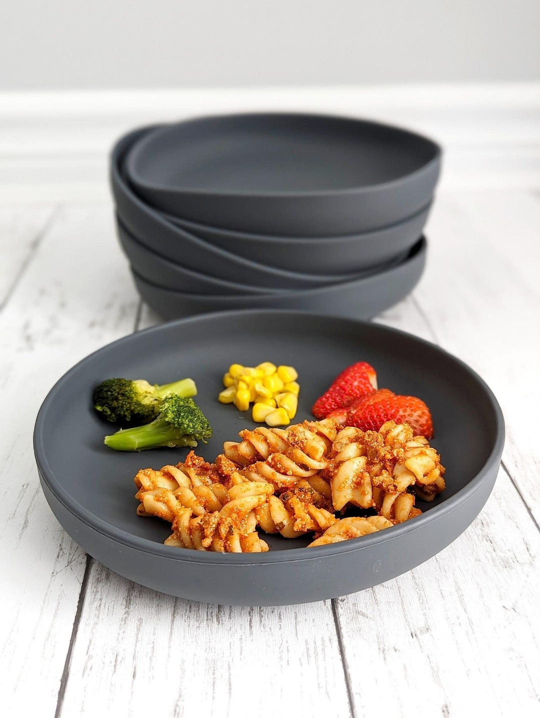 Dark Grey Silicone Flat Plate | Baby Feeding Plate Unisex Toddler Plate ...