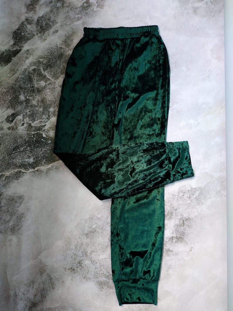 Emerald Green Velvet Tracksuit for Women, High Waist Joggers Sweatshirt ...