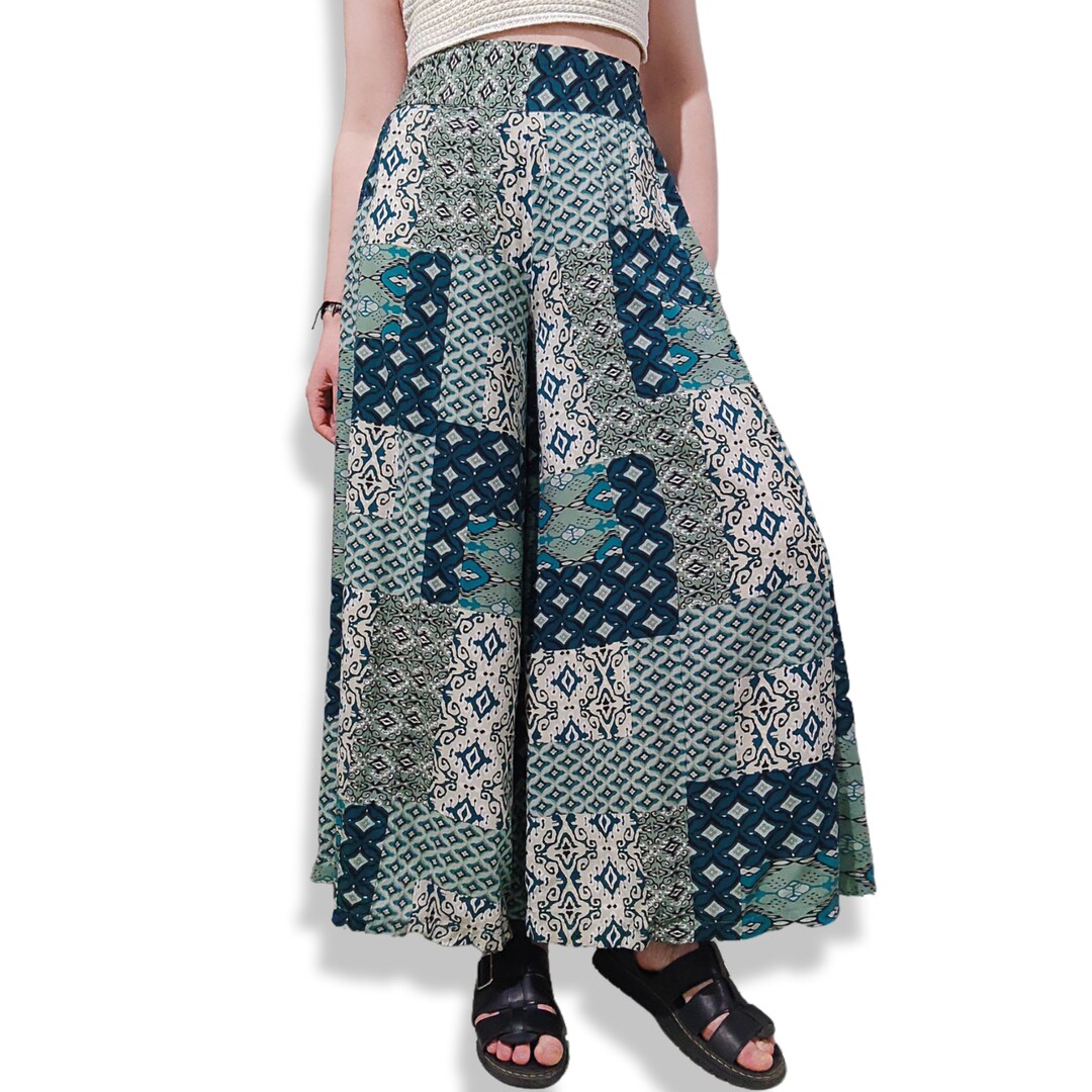 Vintage TREE OF LIFE Patchwork Palazzo Pants: Boho Rayon Wide Leg ...