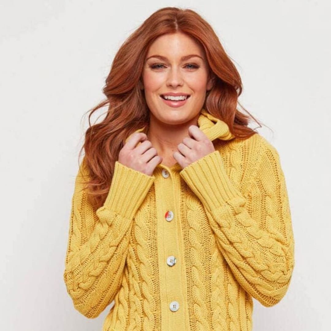 Vintage Joe Browns Yellow Cable Knit Hooded Cardigan: Floral Buttons - Etsy