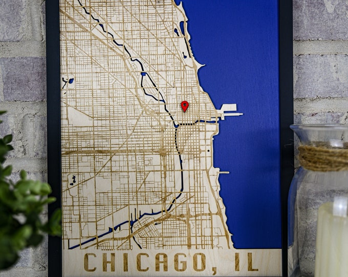 Chicago Wood Map, Personalized Engraved Wood Map, Any City Wall Art ...