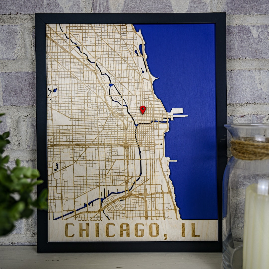 Chicago Wood Map, Personalized Engraved Wood Map, Any City Wall Art ...