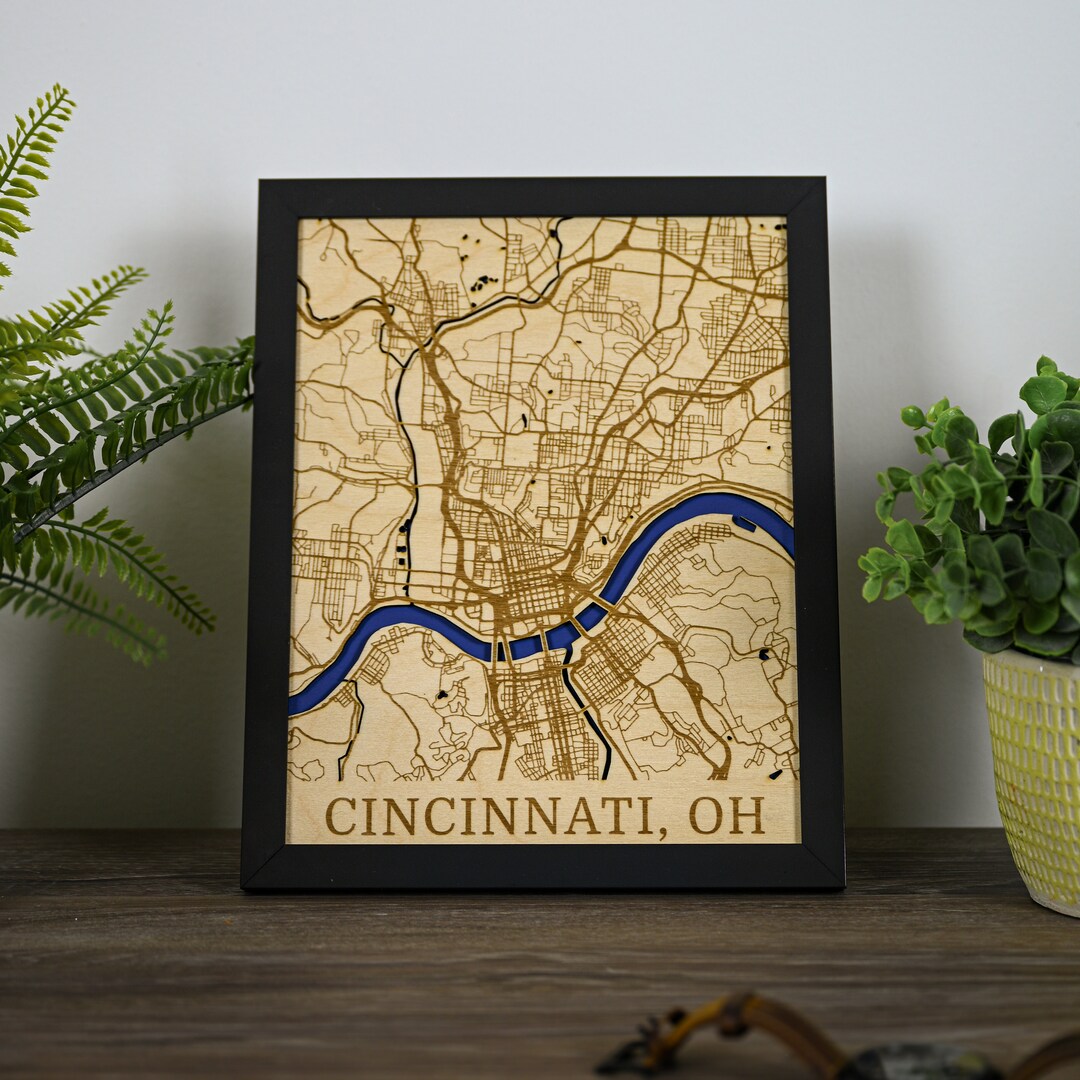 Cincinnati Wood Map, Personalized Engraved Wood Map, Any City Wall Art ...
