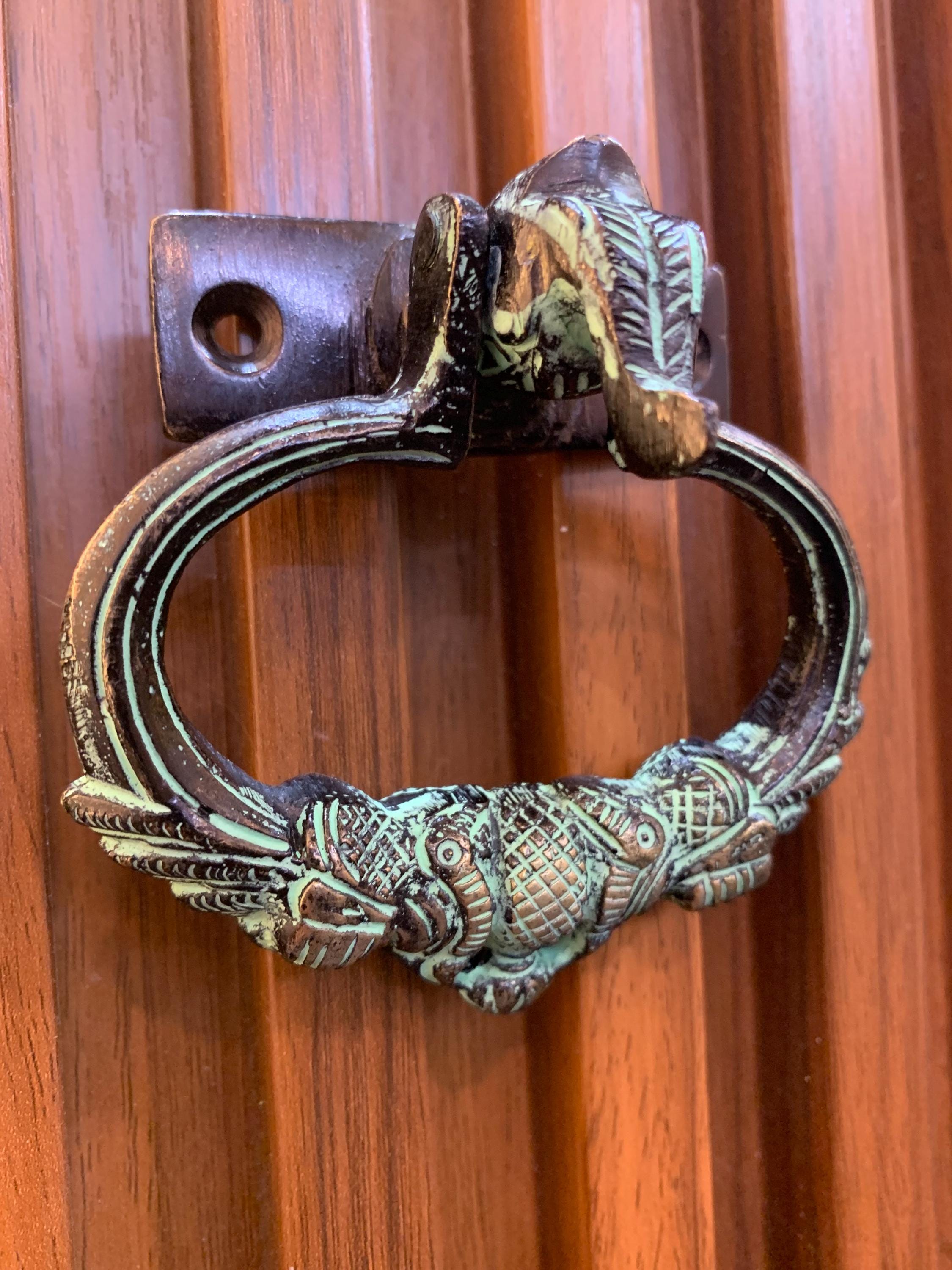 SHOBIXX | Brass Handmade Elephant Trunk up Peacock Door Knocker ...