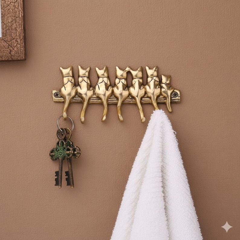 SHOBIXX- Beautiful Brass Cat Wall Key Holder | Cat Shape Key Organizer ...