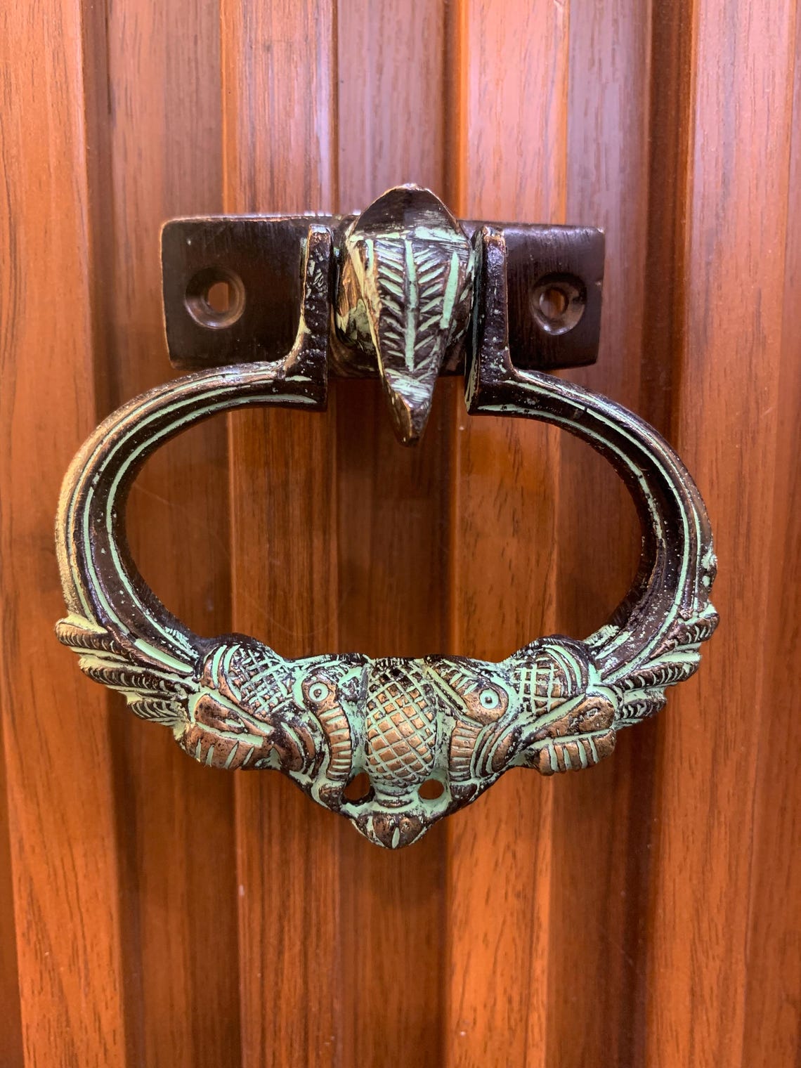 SHOBIXX | Brass Handmade Elephant Trunk up Peacock Door Knocker ...
