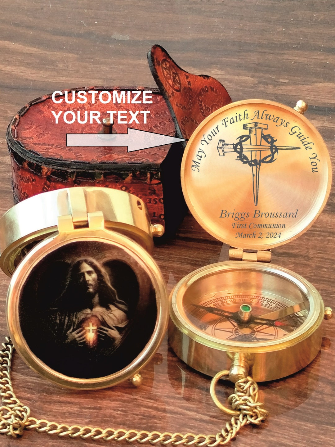 Rare Find Engraved Jesus Compass Personalized First Holy Communion Gift ...