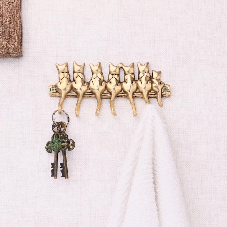 SHOBIXX- Beautiful Brass Cat Wall Key Holder | Cat Shape Key Organizer ...