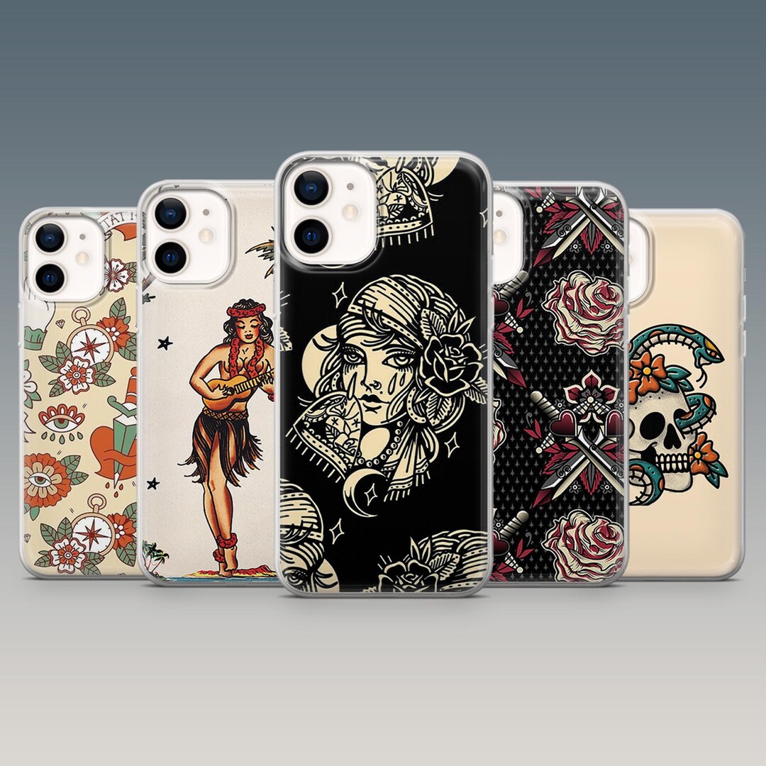 Old School Tattoo Phone Case Art Cover for iPhone 16plus, 15, 14, 13 ...