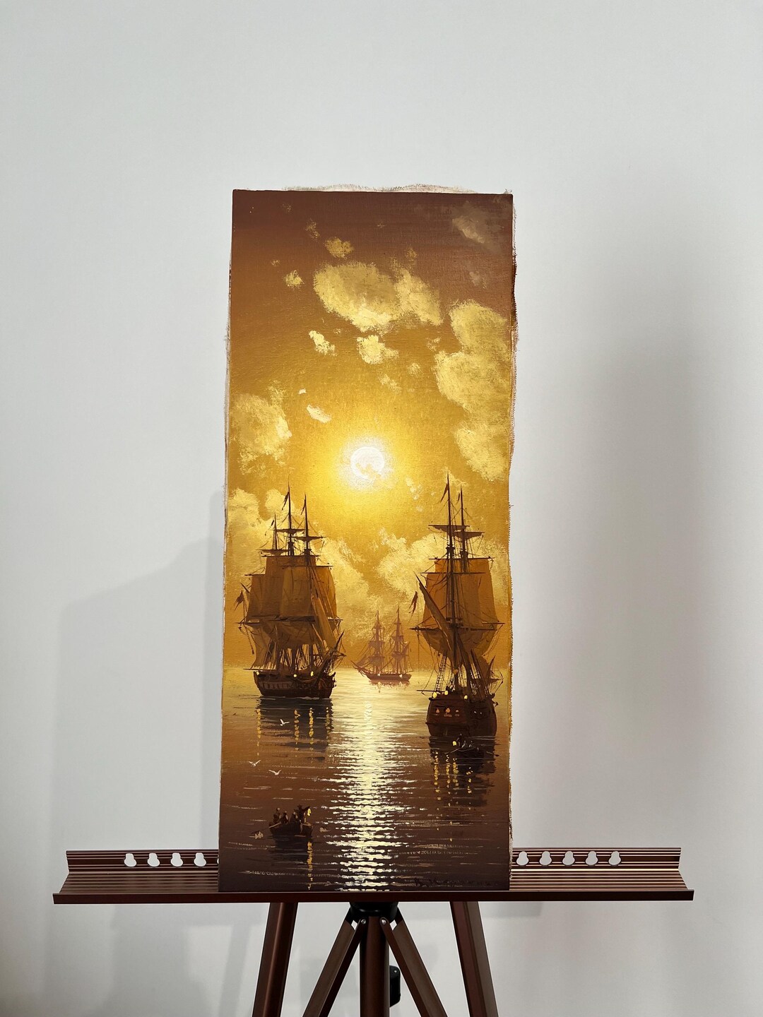 Original Painting on Canvas Realism Seascape Oil Sea and Sun Sailboat ...