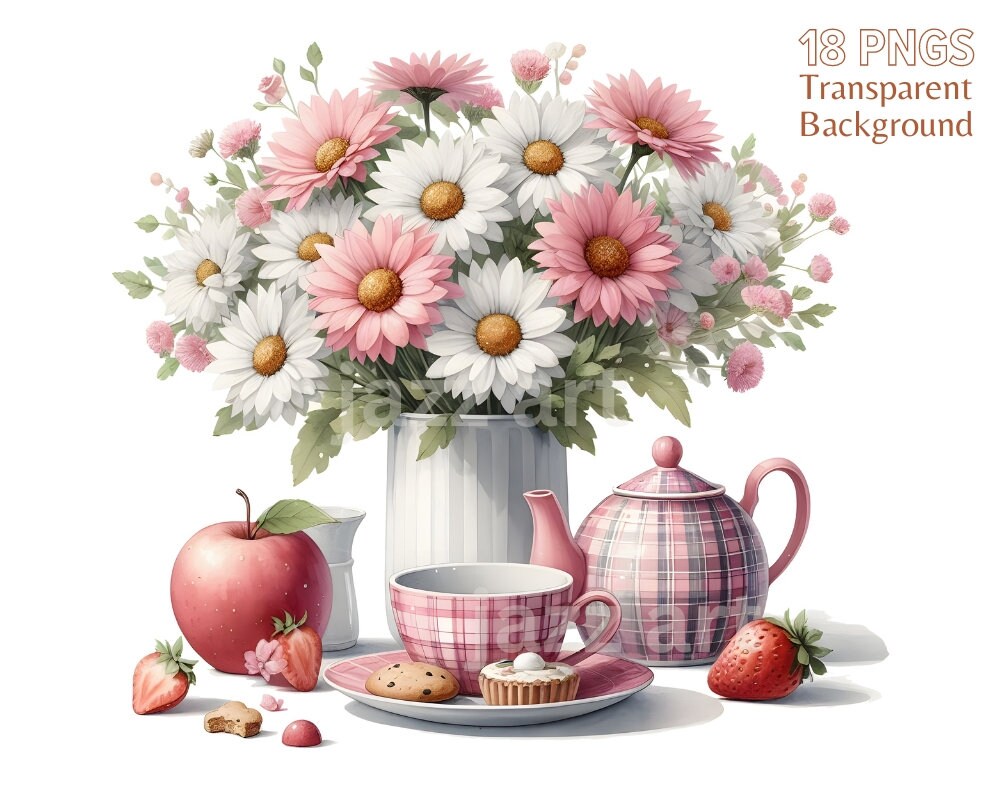 Watercolor Tea Party Clipart Bundle: Floral Tea Illustration (PNG ...