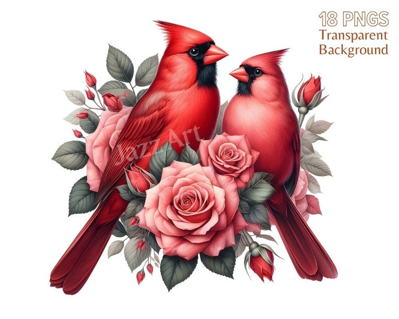 Red Cardinal's Mate Clipart Bundle, Bird Illustration, Colorful Bird ...