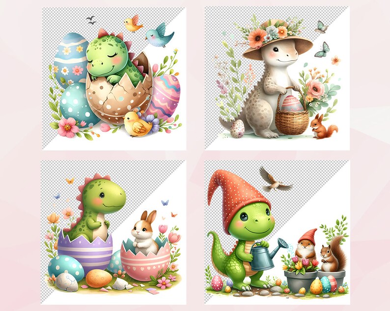 14 Easter Dinosaurs Clipart Bundle, Dinosaur Png Graphics, Happy Easter ...
