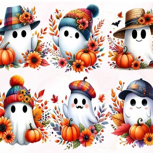 Cute Ghost Clipart Bundle, Watercolor Ghost Png Graphics, Halloween ...
