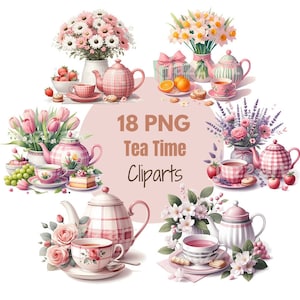 Watercolor Tea Party Clipart Bundle: Floral Tea Illustration (PNG ...