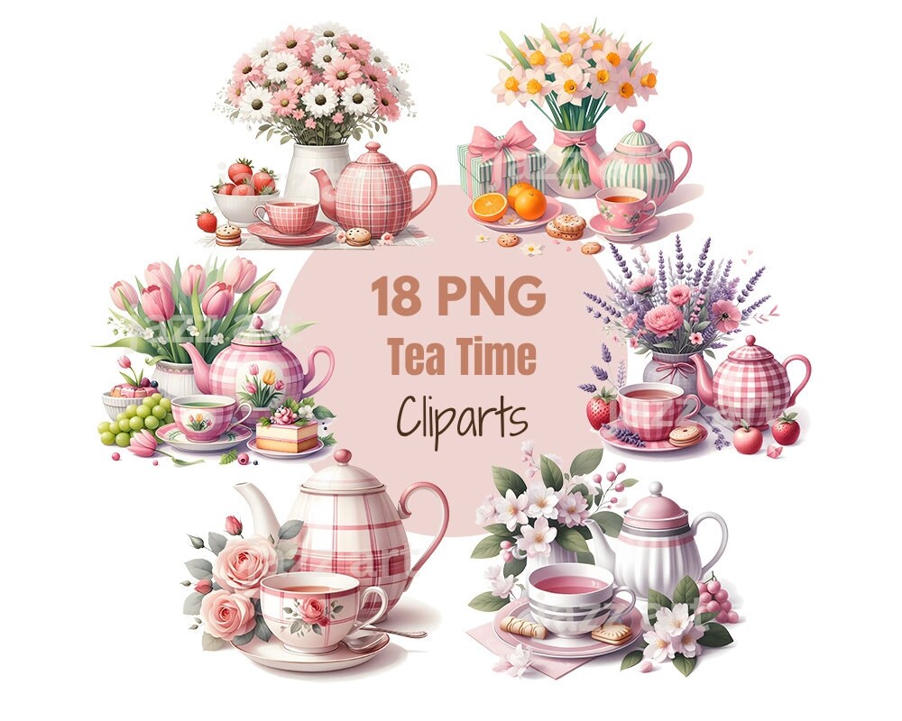 Watercolor Tea Party Clipart Bundle: Floral Tea Illustration (PNG ...