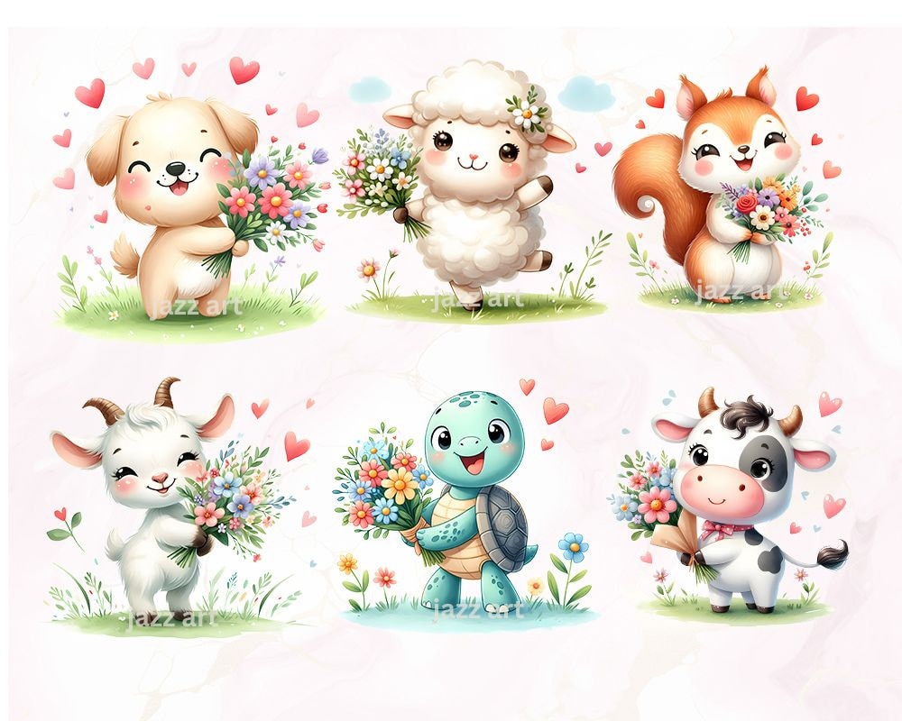 Charming Animals Clipart Bundle, Watercolor Animals, Cute Baby Animals ...
