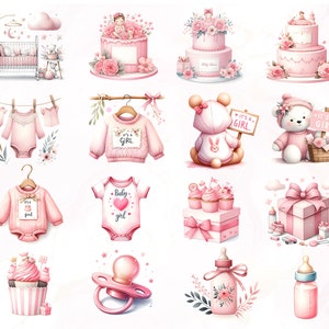 68 Girl Babyshower Clipart Bundle, Baby Girl Png, It's a Girl Png, Pink ...