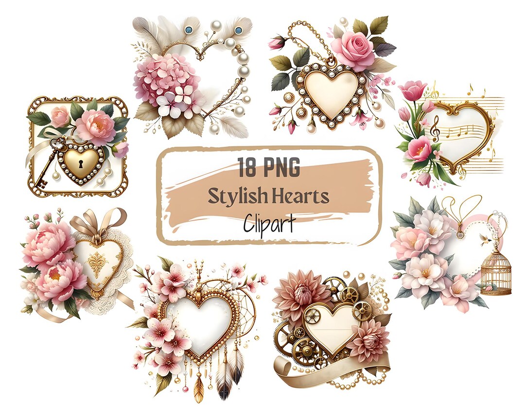 Whimsical Heart Clipart Bundle, Colorful Heart Graphics, Watercolor ...
